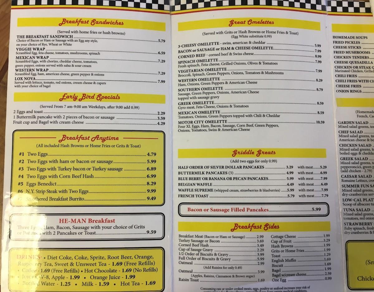 Menu at JT's Corner Diner restaurant, Sebastian