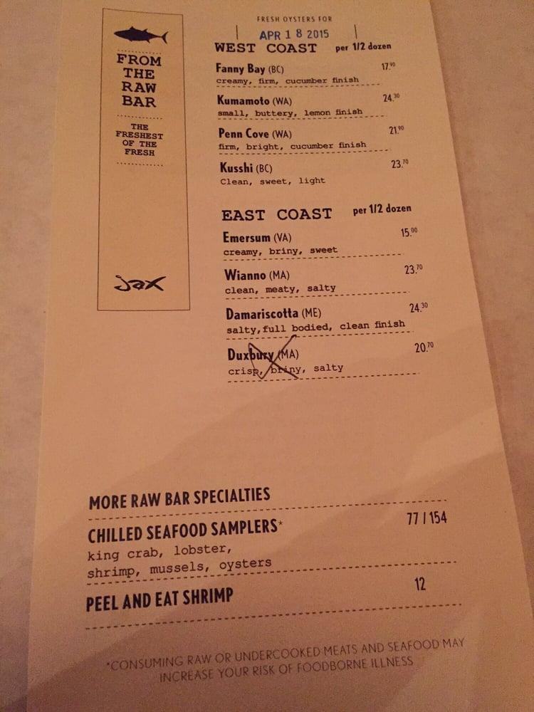 Menu at Jax Fish House & Oyster Bar - LoDo, Denver, 17th St