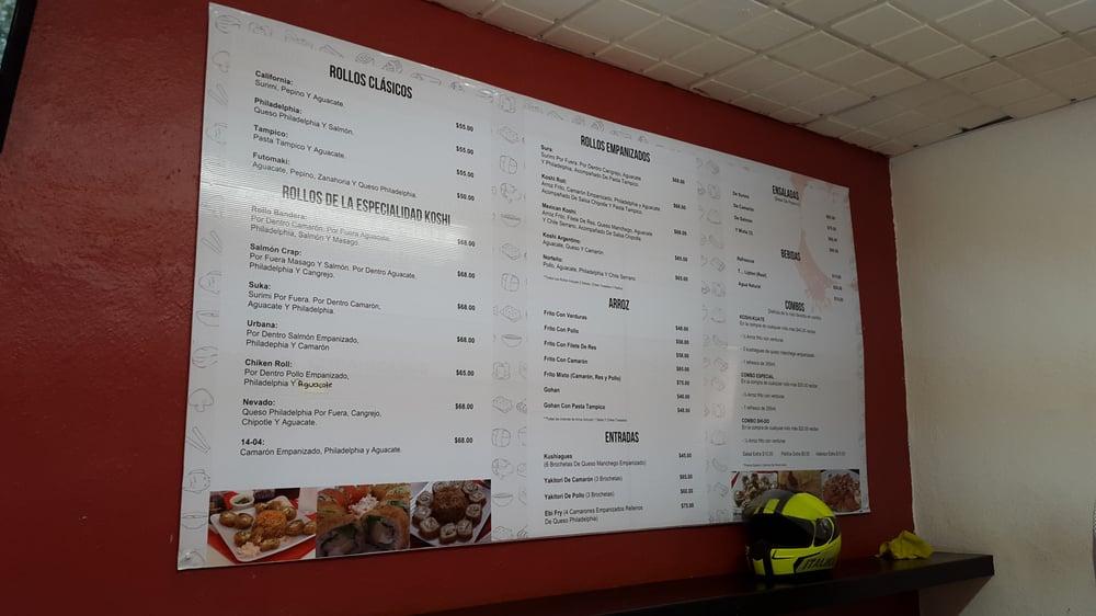 Menu at KOSHI restaurant, Monterrey