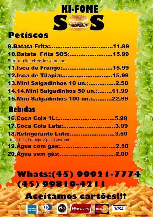 Menu at Ki-Fome SOS, Foz do Iguaçu