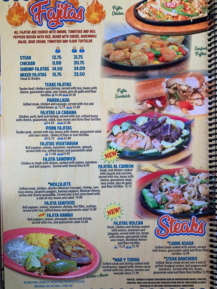 Menu at La Cabaña Mexican Restaurant, Bogart
