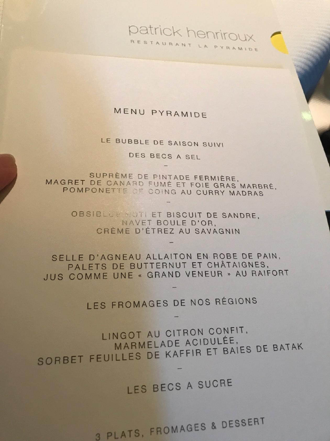 Menu at La Pyramide - Hôtel Restaurant (Isère), Vienne, 14 Bd Fernand Point