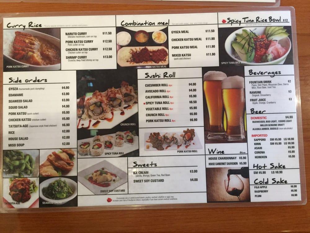 Menu at Naruto Japanese Restaurant, Anchorage