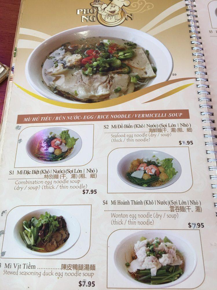 Menu at Phở Ngon restaurant, Houston, Bellaire Blvd