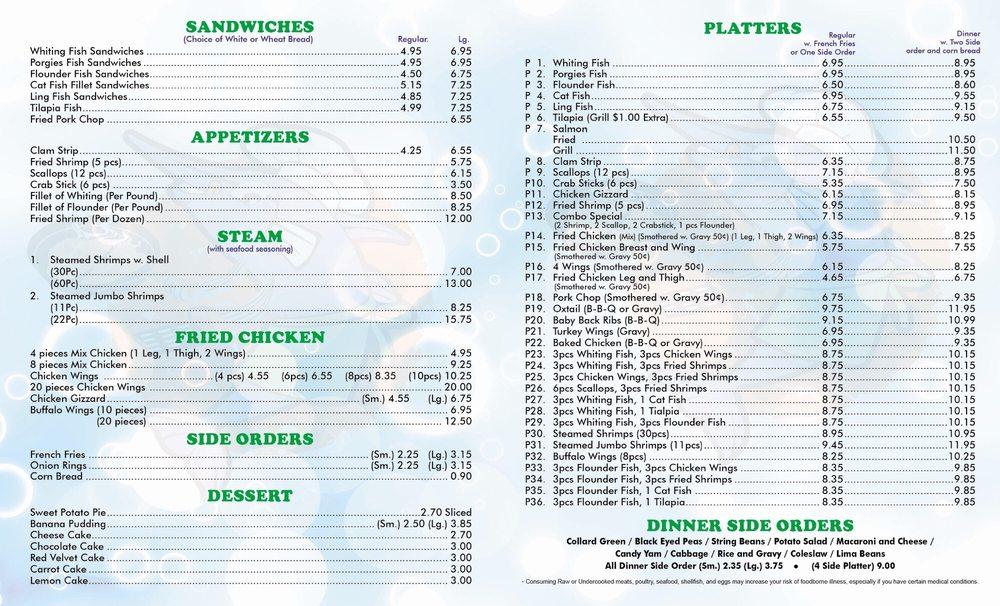 Menu at Soul Boat restaurant, Philadelphia, Dickinson St
