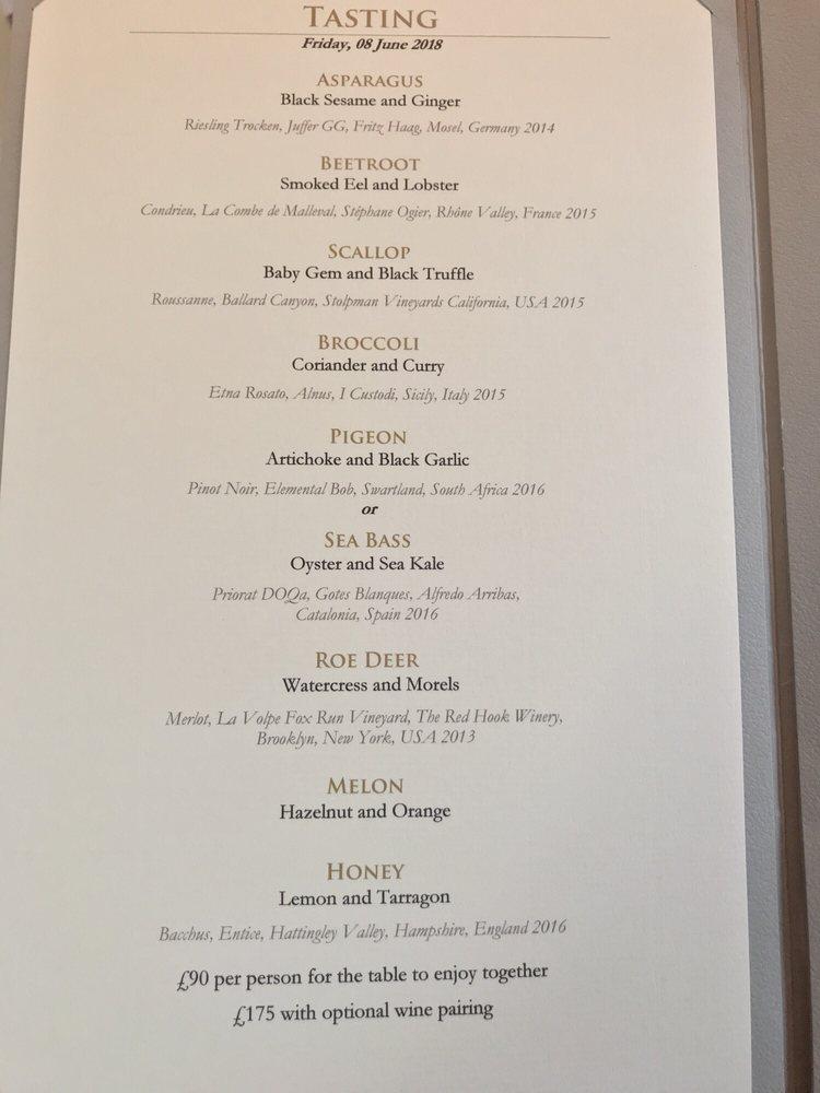Menu at The Five Fields restaurant, London