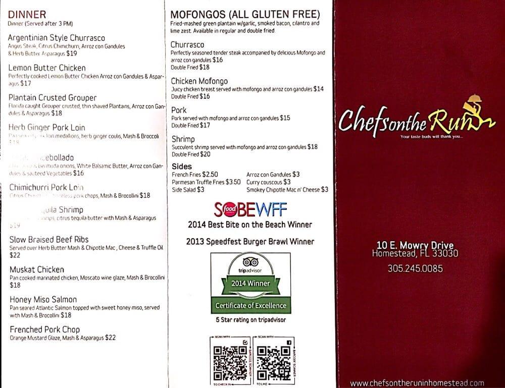 Menu at Chefs on the Run Assorted Cuisine restaurant, Homestead, 10 E ...