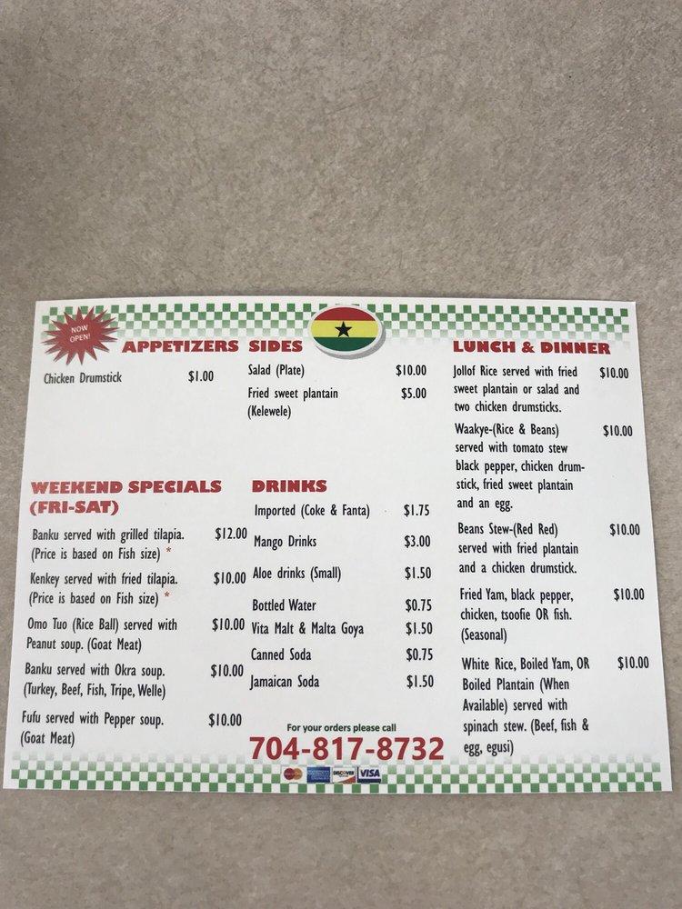 Menu at Mama Gee's restaurant, Charlotte
