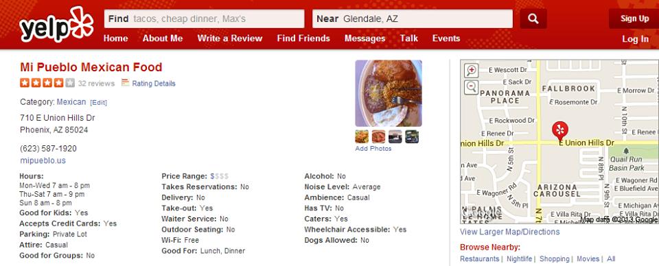 Menu at Mi Pueblo Mexican Food restaurant, Phoenix