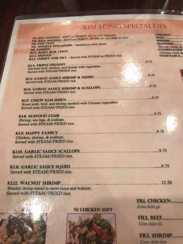 Menu at Pho Kim Long restaurant, San Antonio, McCullough Ave #2