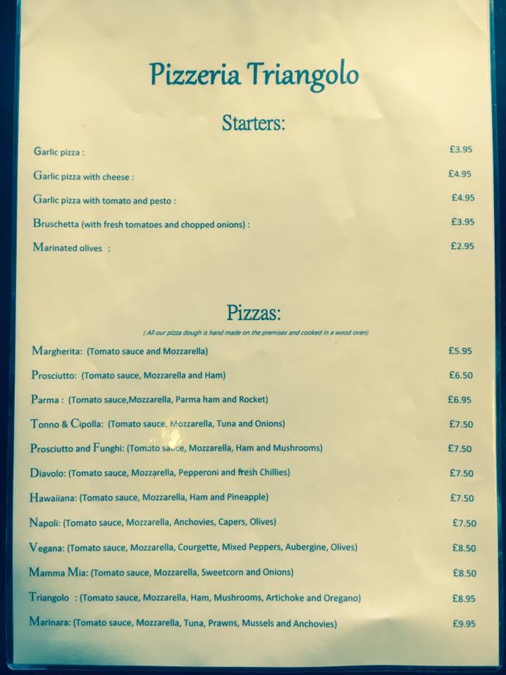Menu at Pizzeria Triangolo, Bournemouth, 146 Commercial Rd