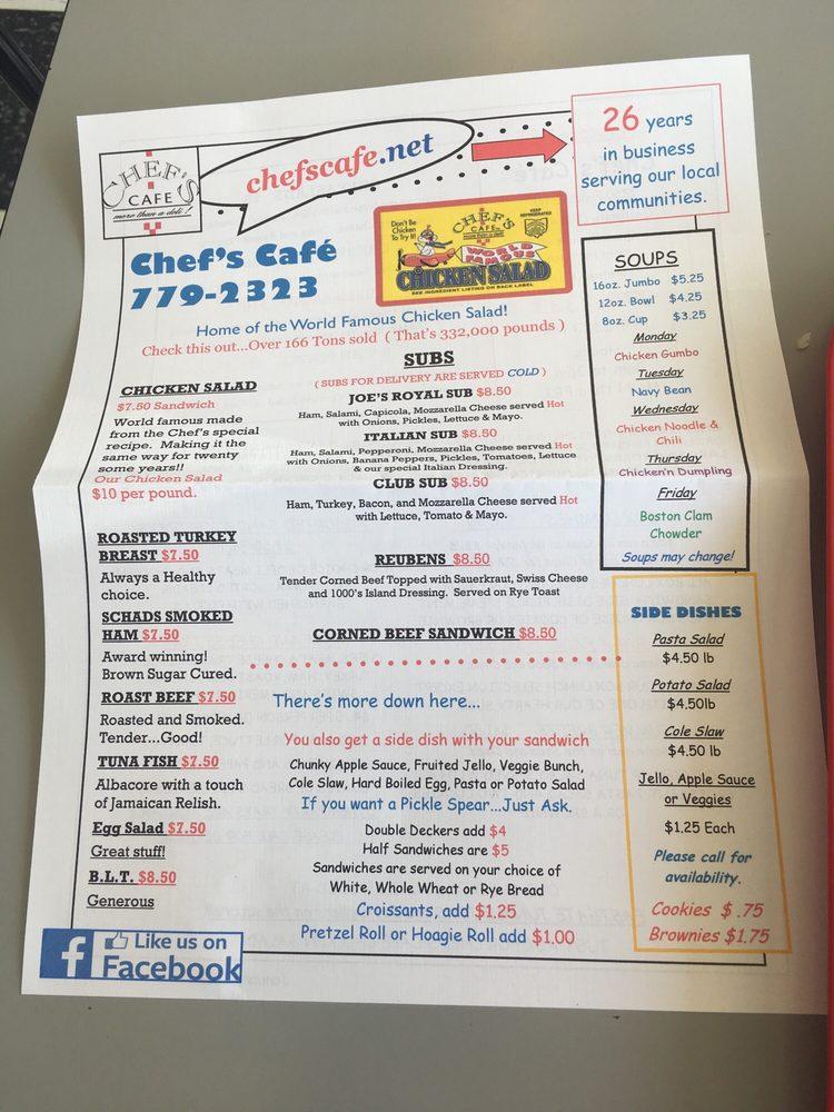 Menu at Chef's Cafe World Famous Chicken Salad, Cincinnati