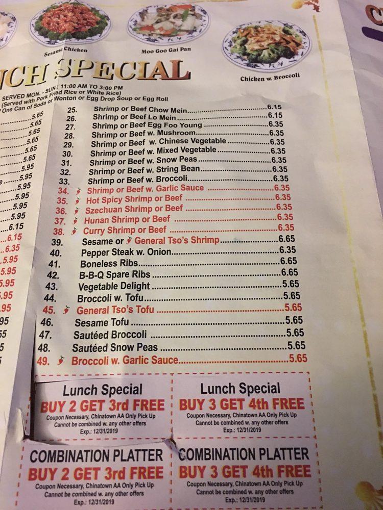 Menu at Chinatown AA restaurant, New Windsor