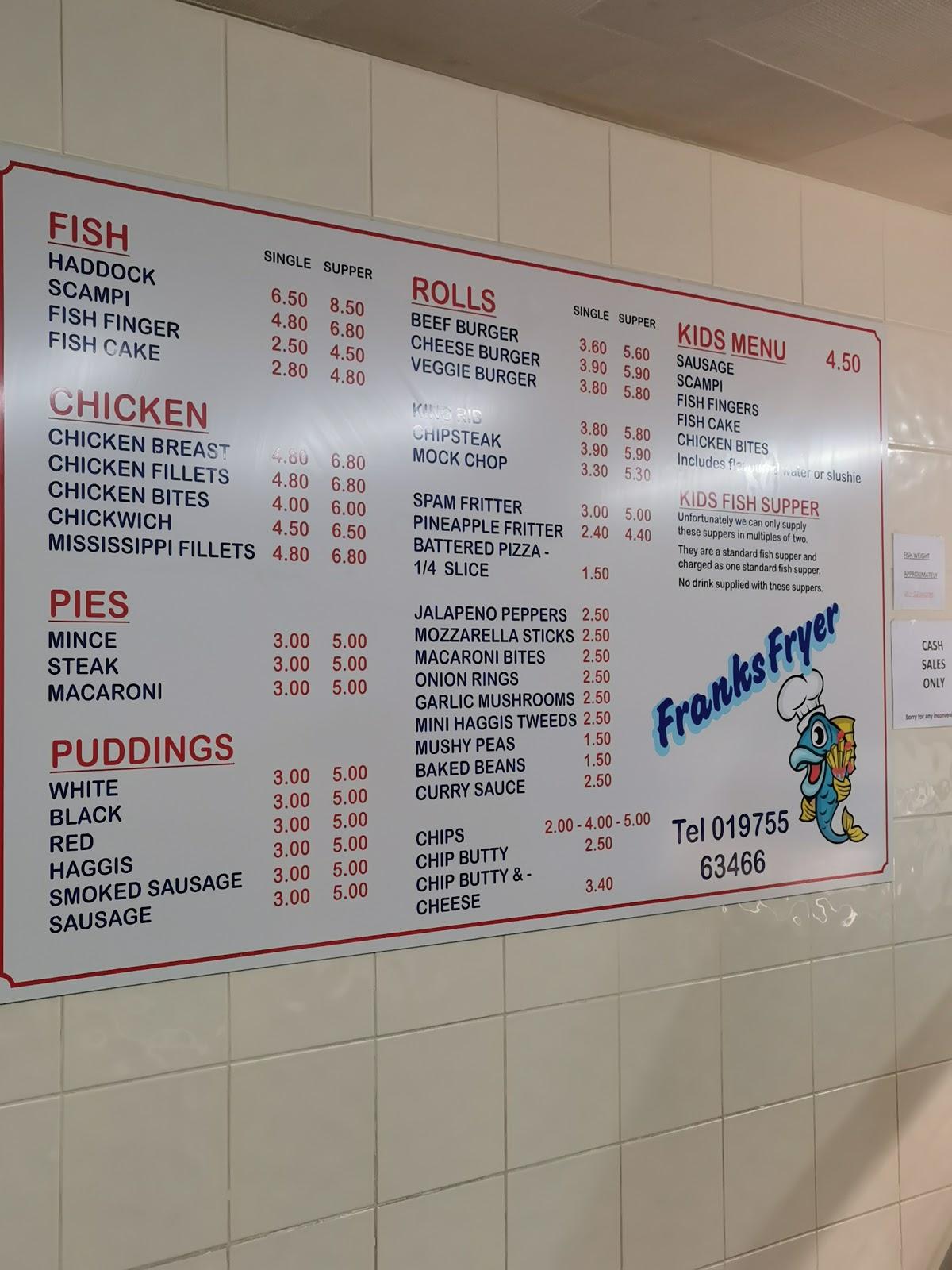 Carta de comida rápida Frank's Fryer, Alford