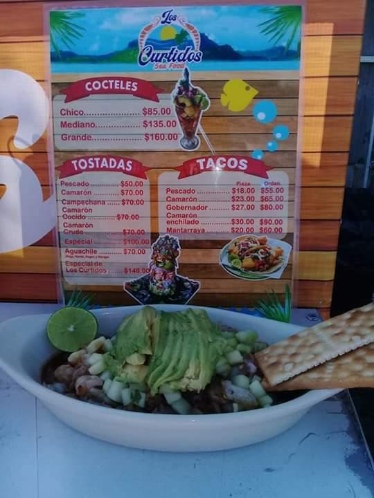 Menu at Mariscos Los Curtidos restaurant, Mexicali