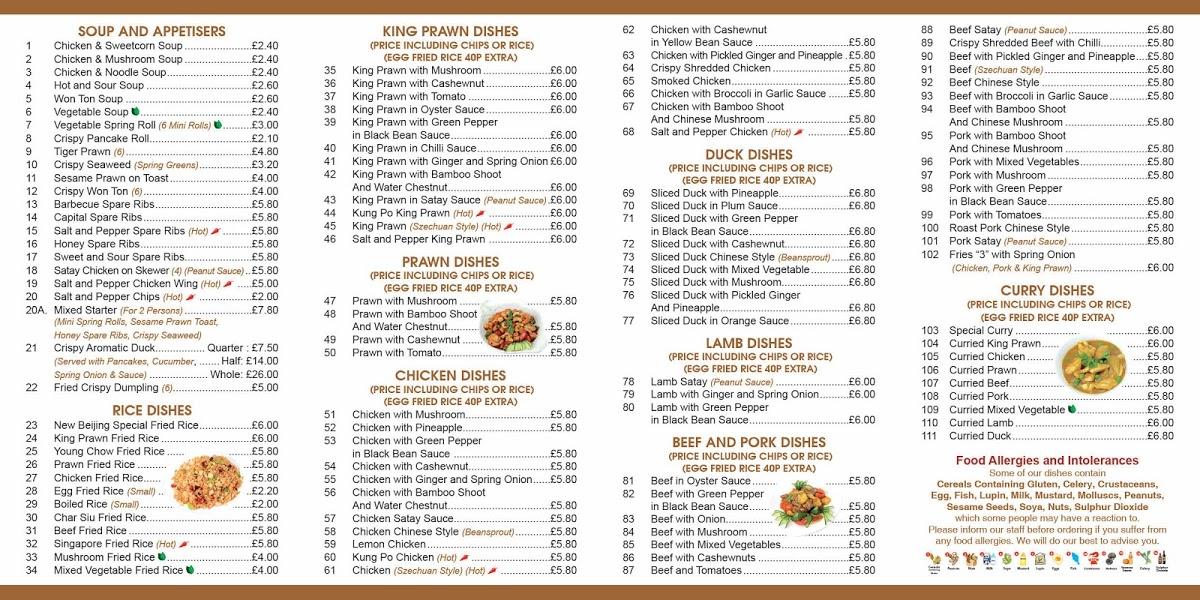 Menu at New Beijing Chinese Takeaway fast food, Freckleton