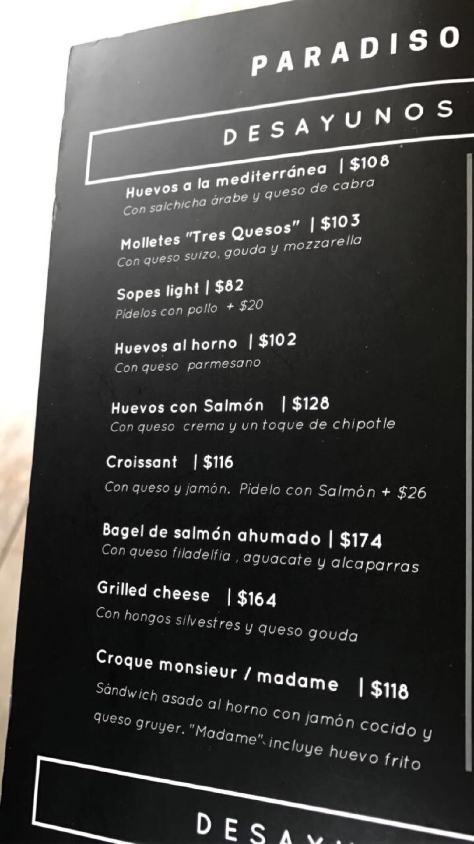 Menu at Paradiso Gourmet pizzeria, Mexico City, Av. Homero 1513 Col ...