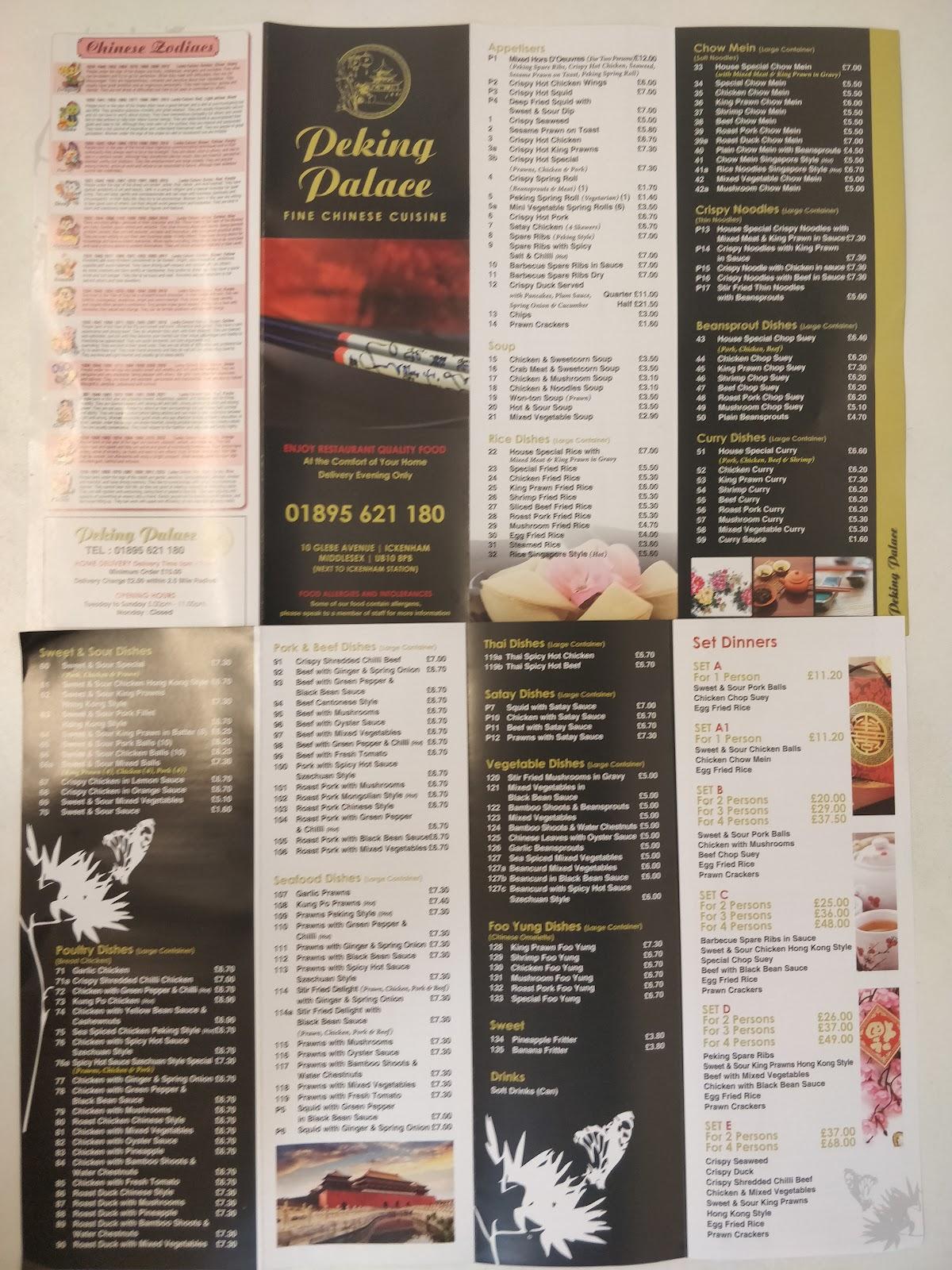 Menu at Peking Palace fast food, Uxbridge, 10 Glebe Ave
