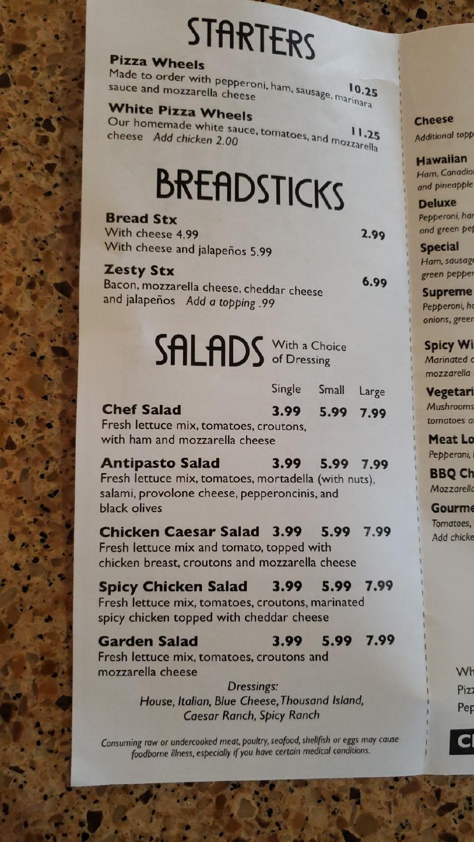 Menu at Pit Stop Pizza pizzeria, Heber-Overgaard
