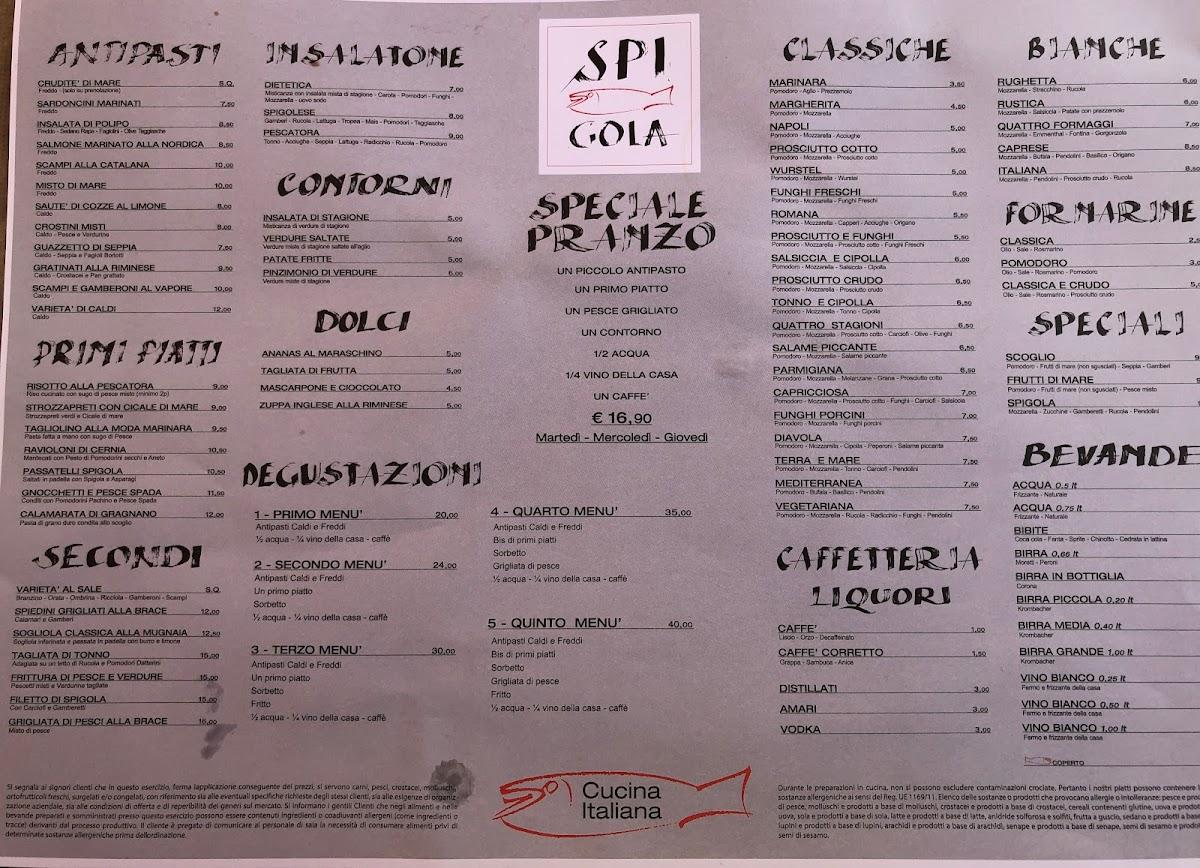 Menu da Ristorante Spigola, Rimini