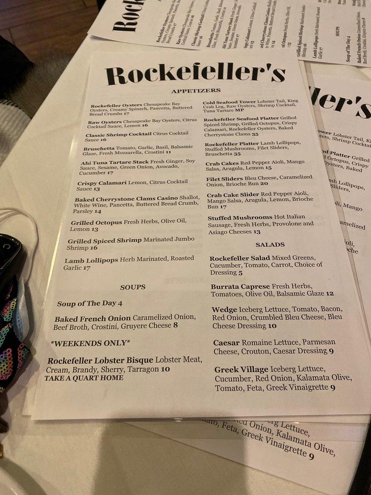 Menu at Rockefeller's steakhouse, Oak Lawn