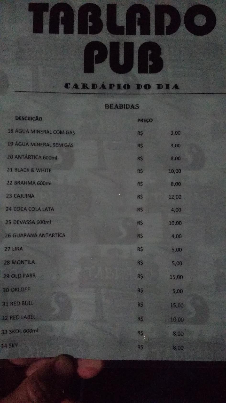 Menu at TABLADO - PUB, Teresina
