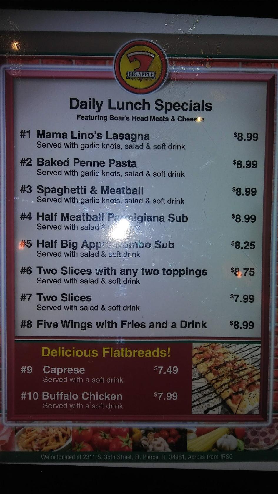 Menu at Big Apple Pizza pizzeria, Fort Pierce, S 35th St