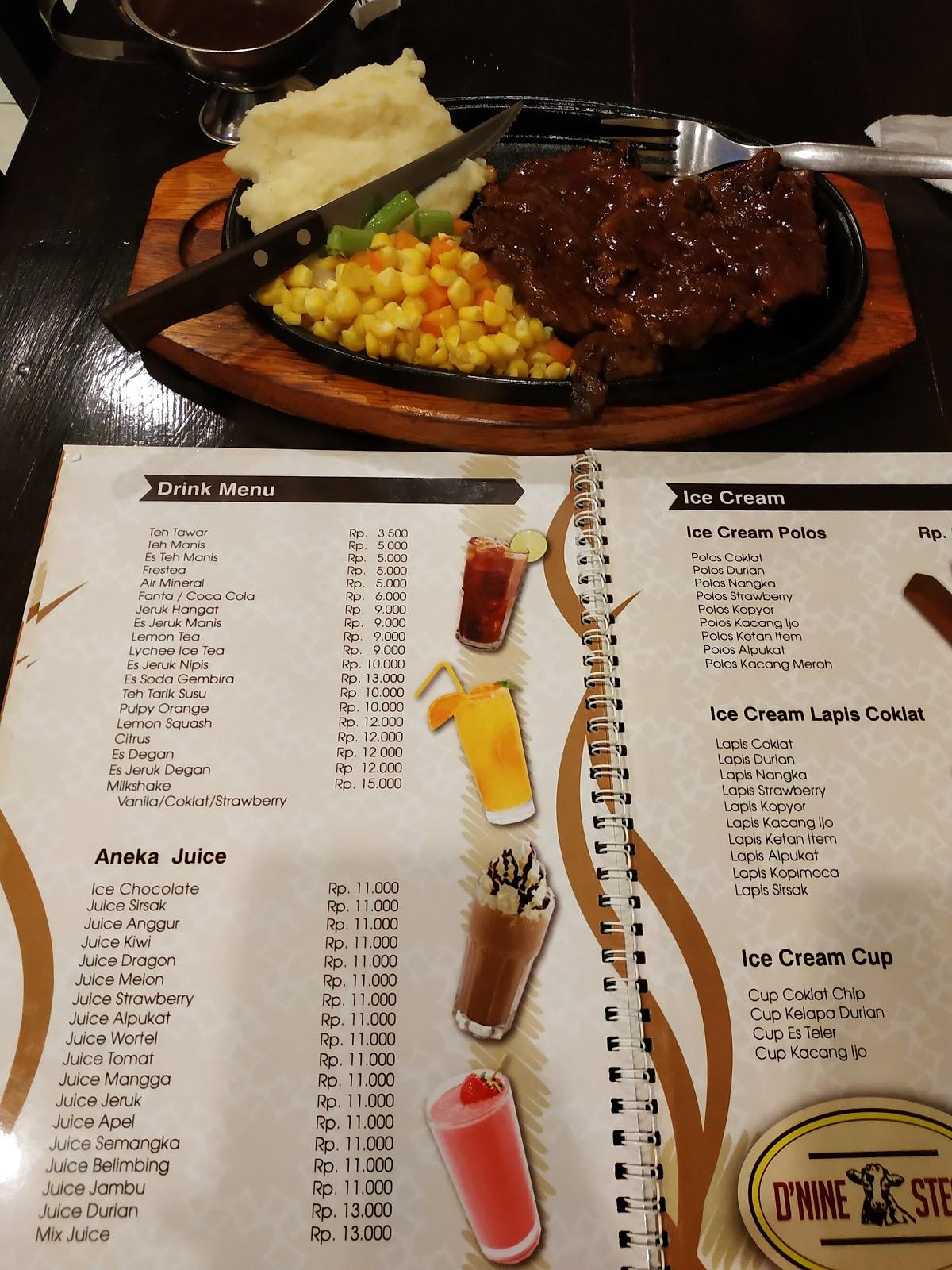 Menu at D'nine Steak cafe, Surabaya