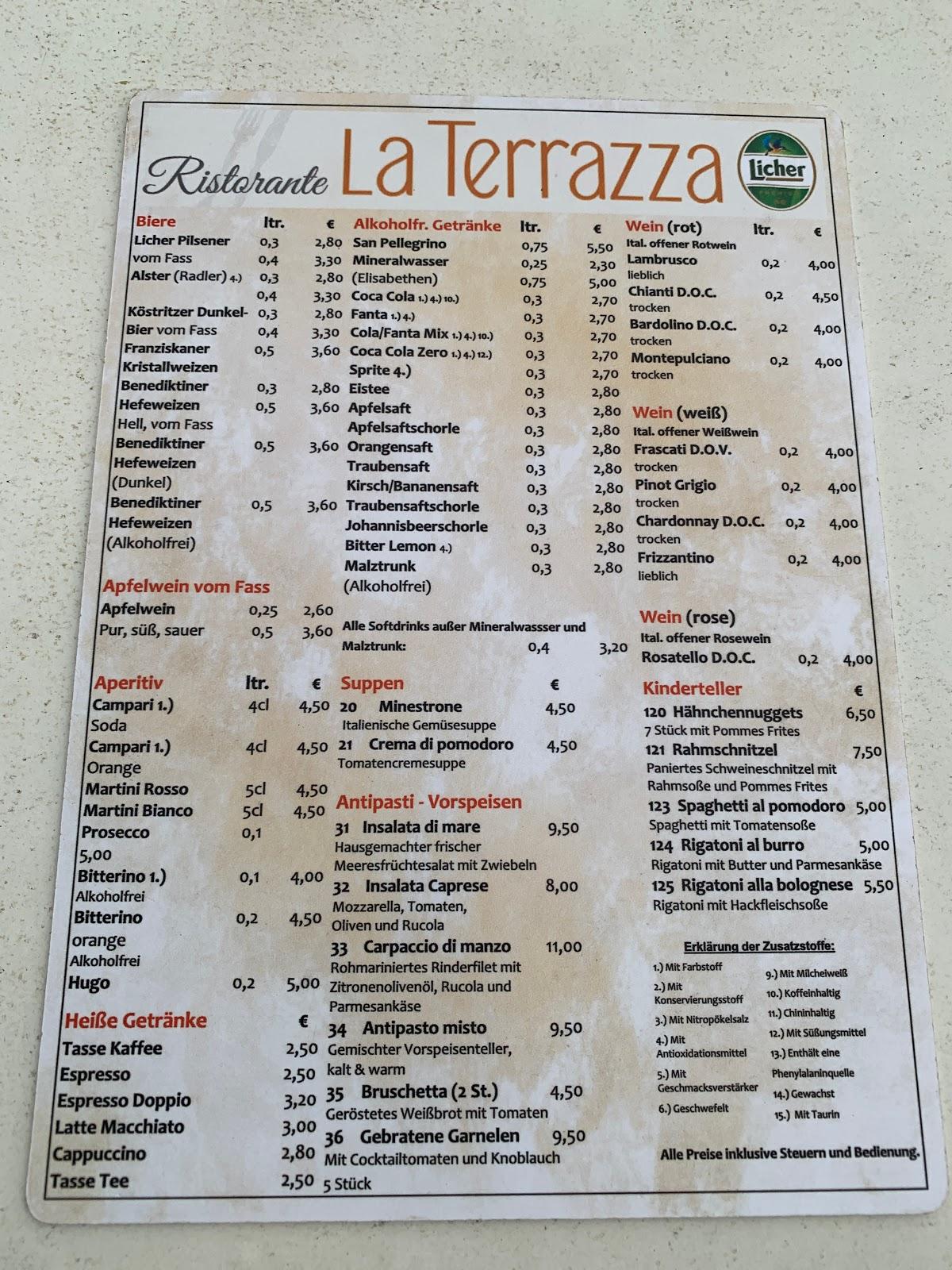 Speisekarte von Ristorante La Terrazza restaurant, Altenstadt