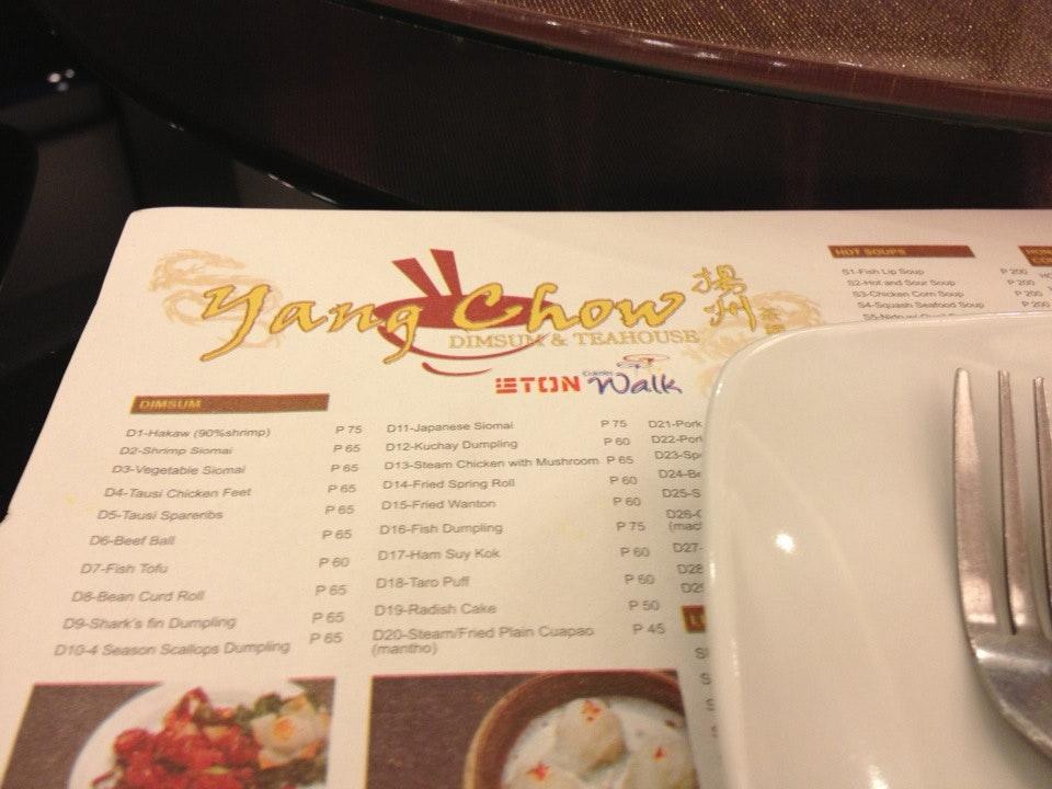 Menu at Yang Chow restaurant, Quezon City, Quezon Avenue