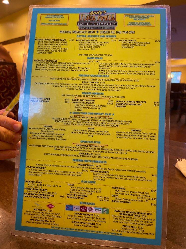 Menu at Andy's Flour Power Cafe-Bakery, Panama City Beach