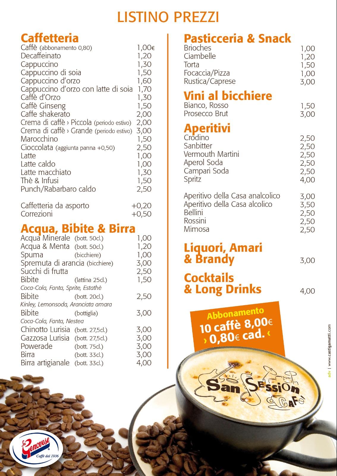 Menu da Bar Sansessioncafe (circolo), Loano