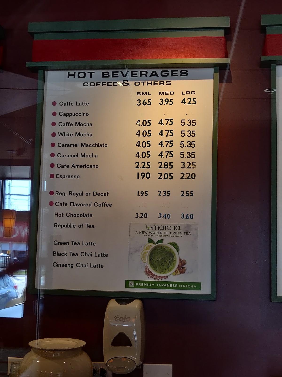 Menu at Boston King Coffee cafe, Woburn, 186 Cambridge Rd