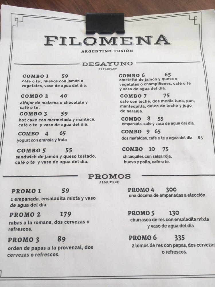 Menu at FILOMENA Restaurante Argentino-Fusión, Puerto Escondido, Benito ...
