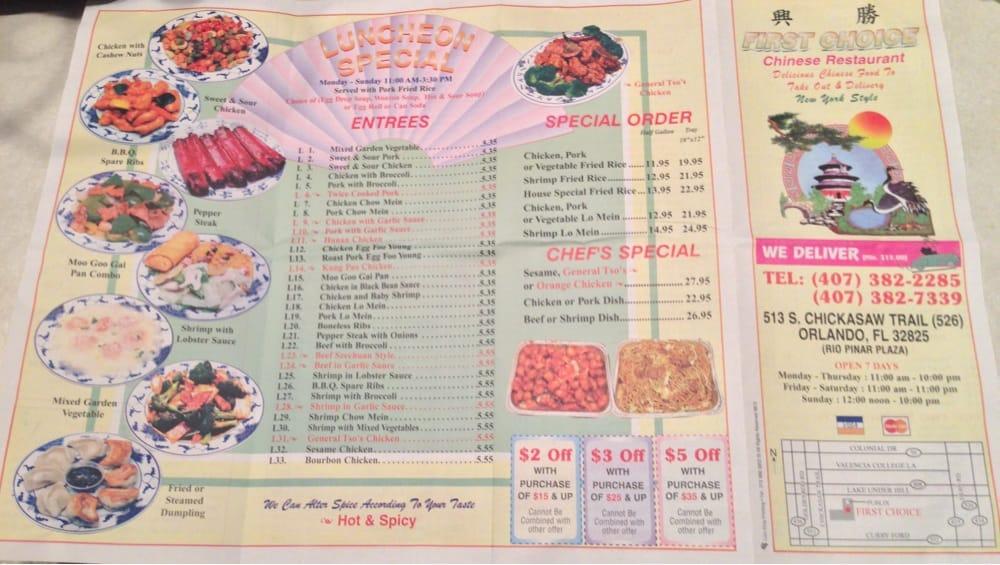 Menu at First Choice Chinese Restaurant, Orlando
