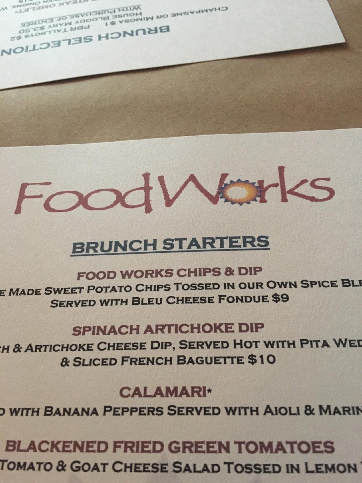 Menu at Food Works restaurant, Chattanooga