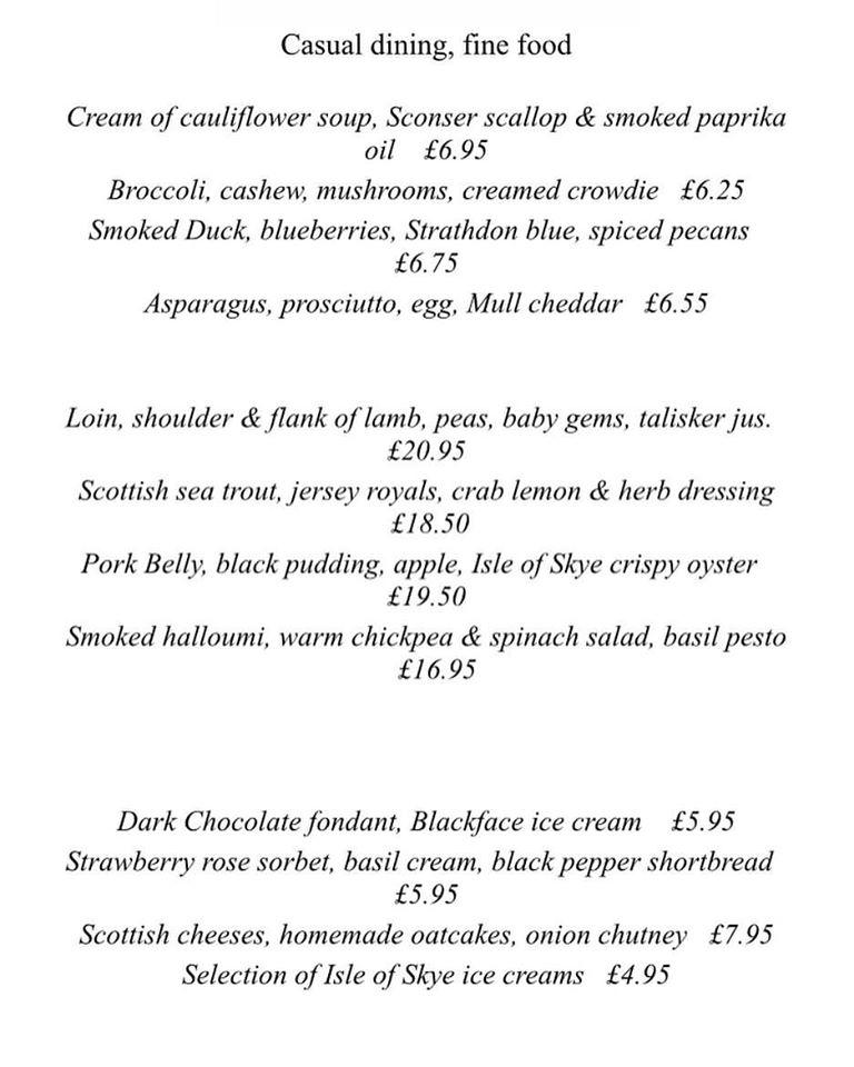 Menu at Harta Restaurant, Sligachan