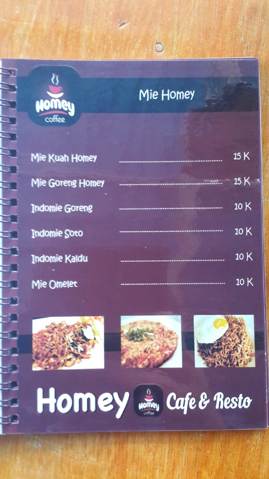 Menu at Homey Cafe & Resto, Gorontalo, Jl. 23 Januari