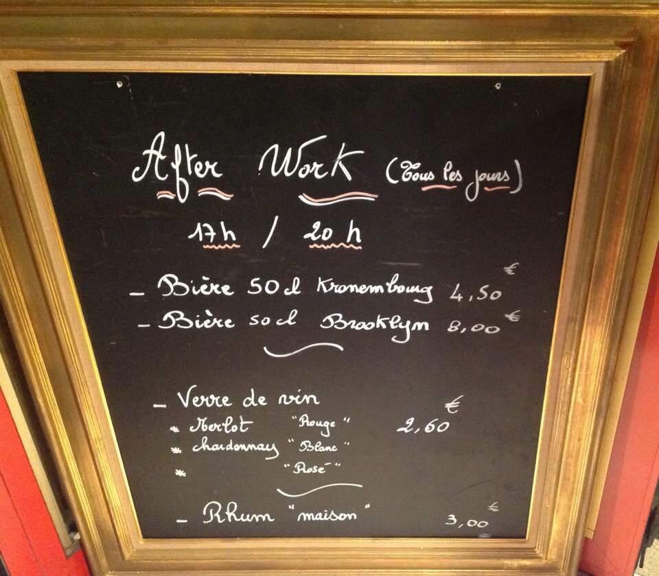 Menu at Le Central restaurant, Paris, 14 Rue Drouot