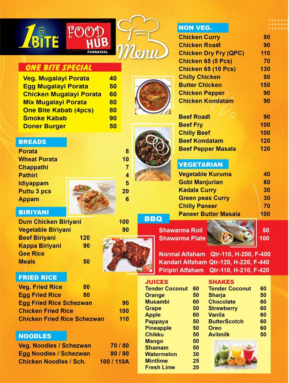 Menu at 1 bite Food Hub, Ernakulam