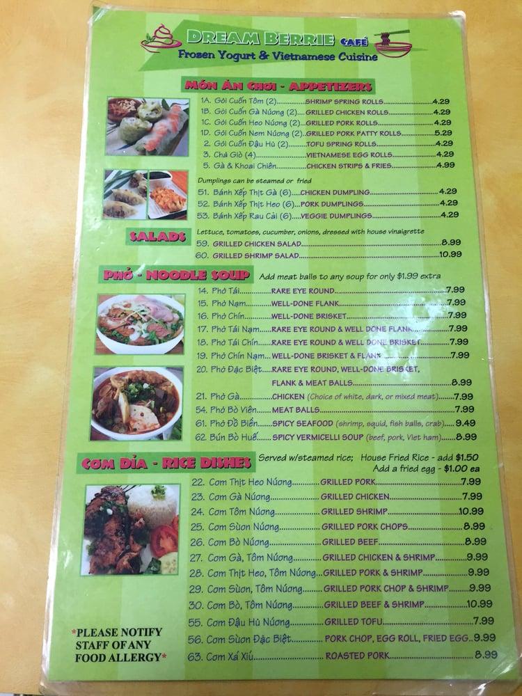 Menu at Phở Café restaurant, Baton Rouge