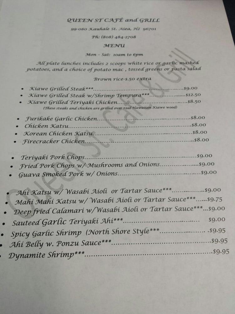 Menu at Queen Street Cafe & Grill, Aiea