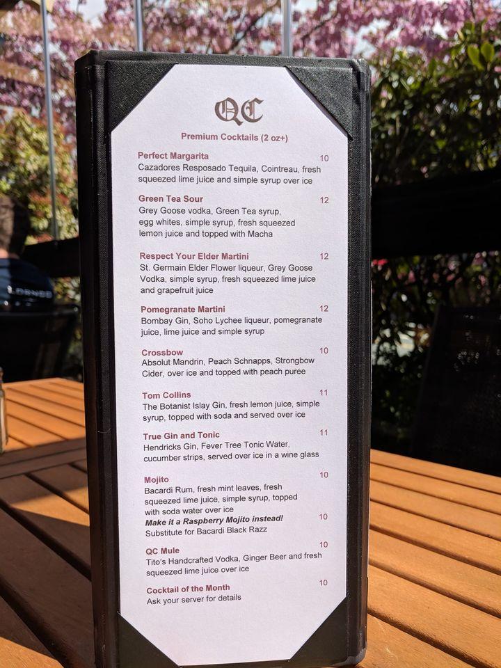 Menu at Queens Cross Pub, North Vancouver