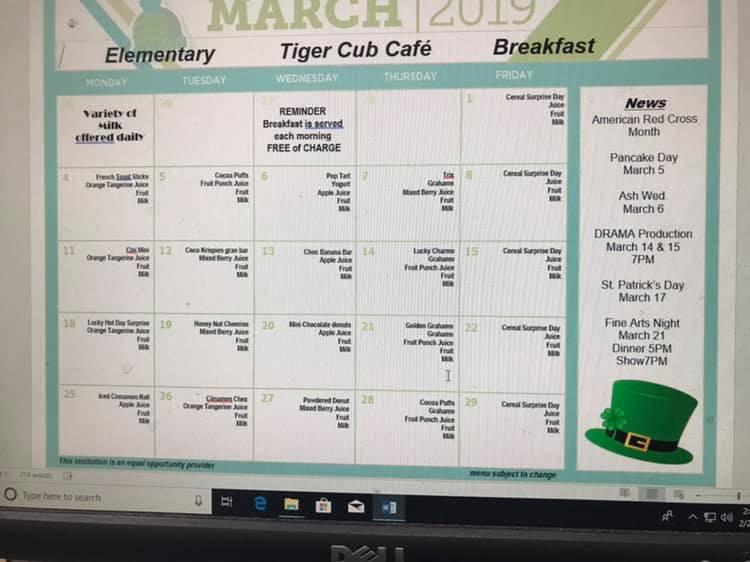 Menu at Springfield Tiger Cafe, New Middletown