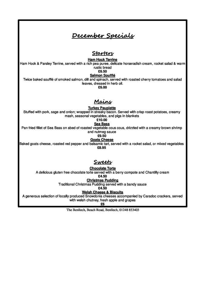 Menu at The Benllech pub & bar, Benllech