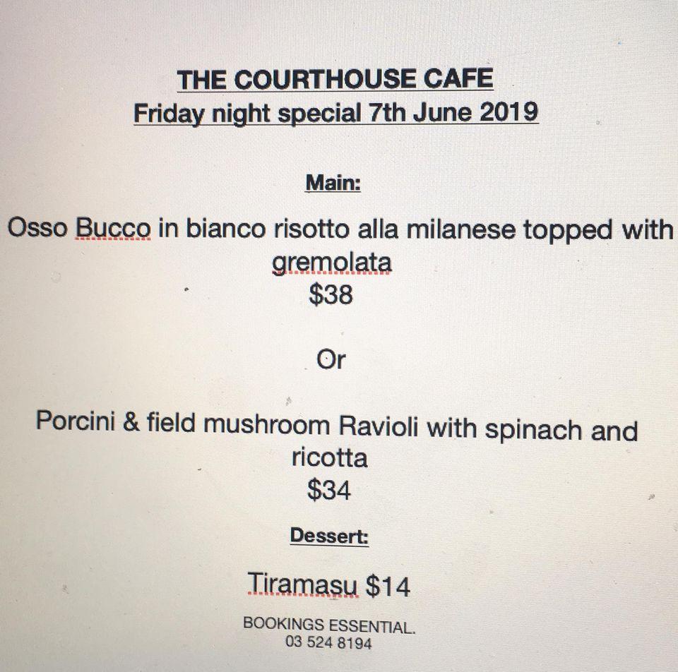 Menu at The Courthouse Cafe, Collingwood
