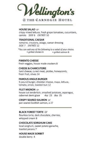 Menu at Wellington's Restaurant, Johnson City