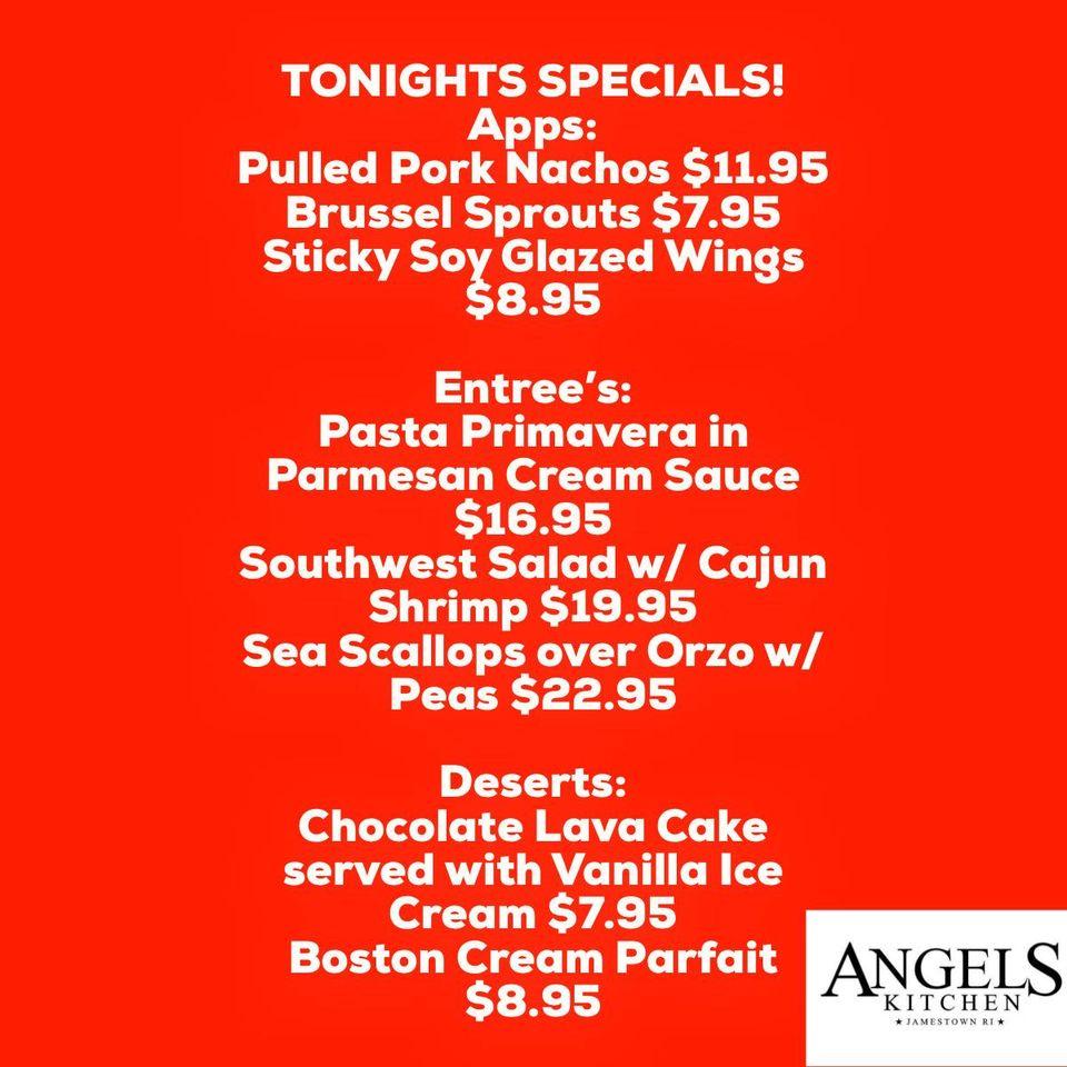 Menu at Angels Kitchen restaurant, Jamestown