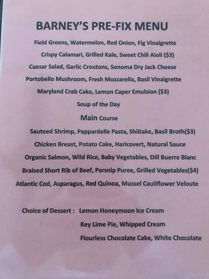 Menu at Barney's Restaurant, Locust Valley