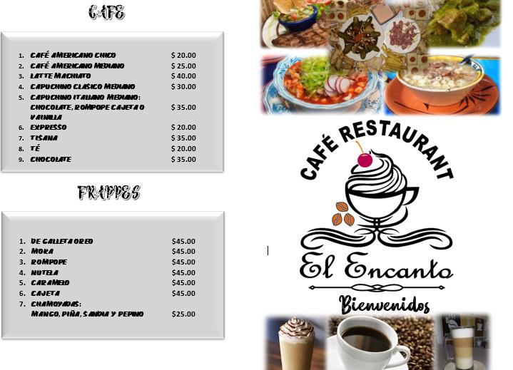 Menu at Cafe Restaurant El Encanto, Benemérito de las Américas